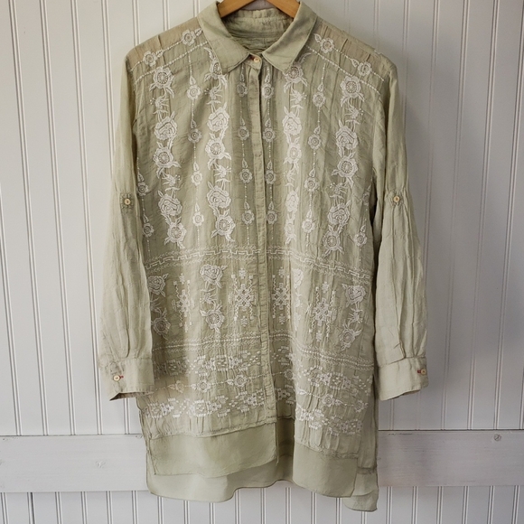 Johnny Was | Tops | Johnny Was Light Green Embroidered Long Sleeve ...